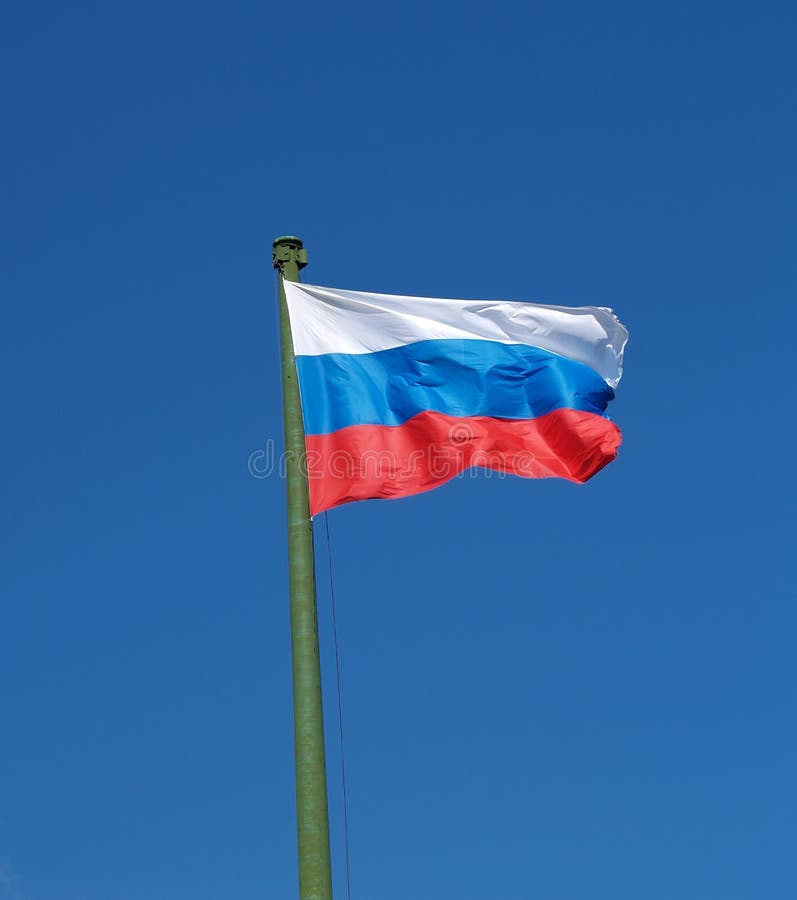Flag of Russia Against the Blue Sky Stock Image - Image of flag ...