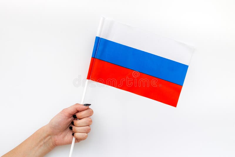 Flag of Russia in Hand on White Background Top View Stock Image - Image ...
