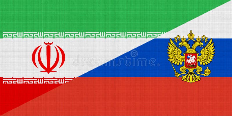 Flag of Russia and Iran on a Textured Fabric. Concept of Cooperation ...