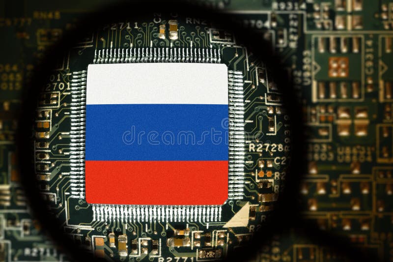 Flag of Russia on a Processor. Computer Board with Chip Stock Photo ...