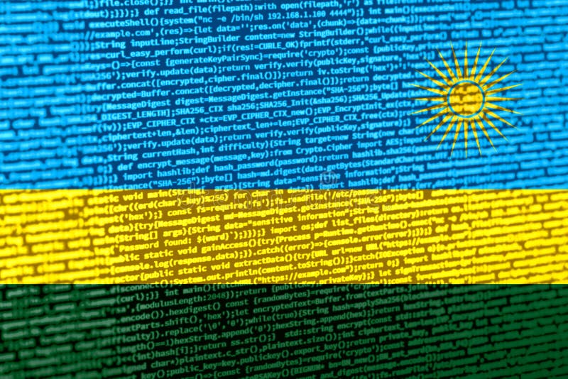 Flag of Rwanda Over Digital Code. Concept of Cybersecurity, Innovation ...