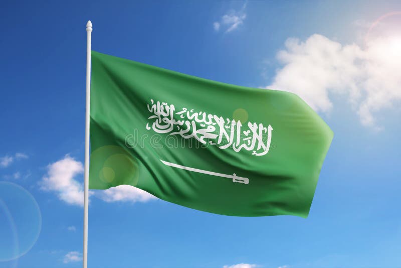 Flag of Saudi Arabia on Blue Sky. 3d Illustration Stock Illustration ...