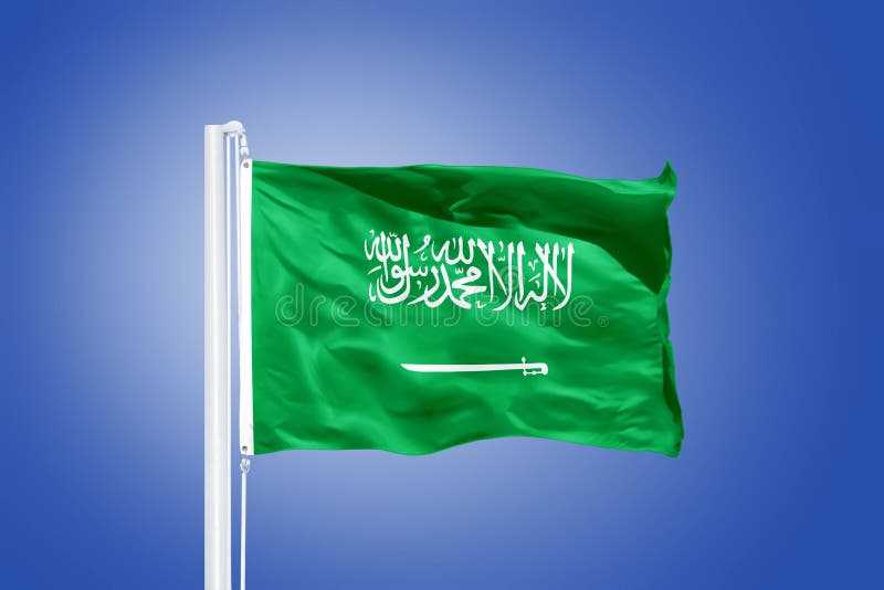 Flag of Saudi Arabia Flying Against a Blue Sky Stock Image - Image of ...