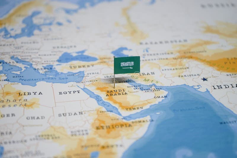 The Flag of Saudi Arabia in the World Map Stock Image - Image of city ...