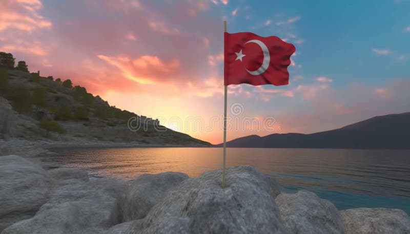 Flag flag on the sea stock illustration. Illustration of travel - 295264864