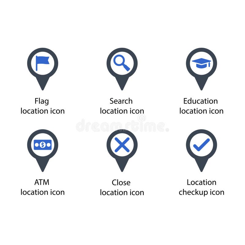 Flag, Search, Education, ATM, Close, Location Check Up, Location Icon ...