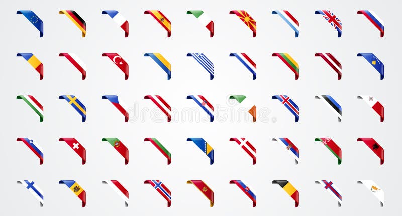 Europe Flag Banner or Ribbon Corner Set Stock Vector - Illustration of ...