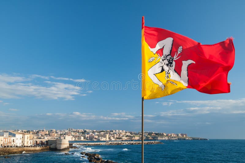 Flag Of Sicily With Trinacria Symbol. Italy Stock Photo - Image of ...