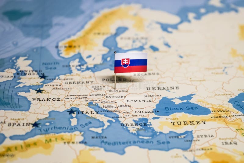 The Flag of Slovakia in the World Map Stock Image - Image of city, land ...