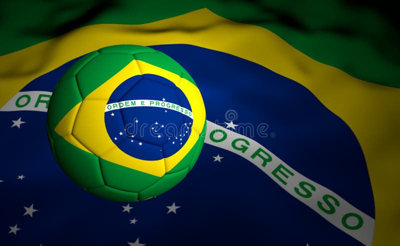 Brazilian Flag and Soccer Ball Football on Waving Flag of Brazil ...