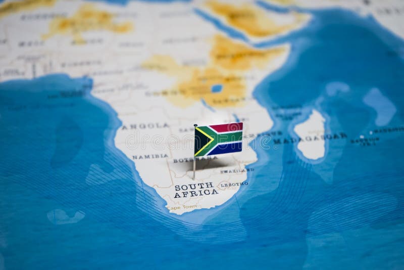 The Flag of South Africa in the World Map Stock Image - Image of ...