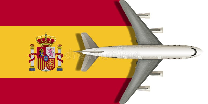 Flag of Spain with an Airplane Flying Over it. Vector Image Stock ...