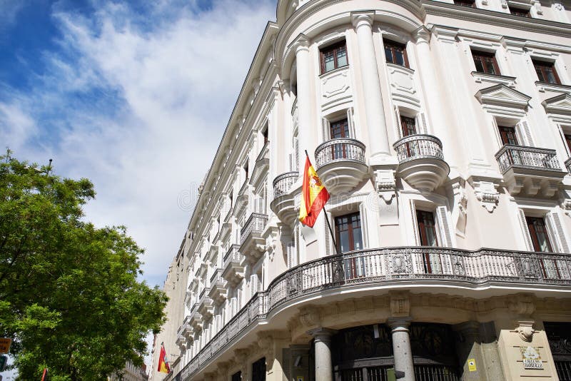 Flag of Spain on Building in City Madrid Editorial Stock Photo - Image ...