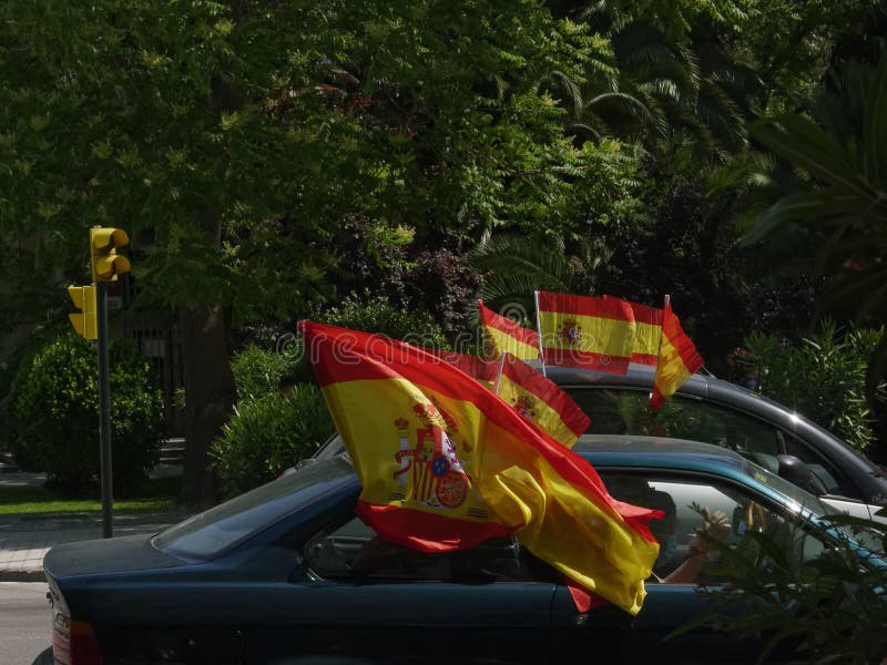 Flag of Spain on Car in a Demonstration. Stock Photo - Image of name ...