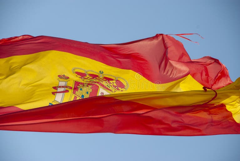 Flag of Spain on a pole stock image. Image of iberian - 135930631