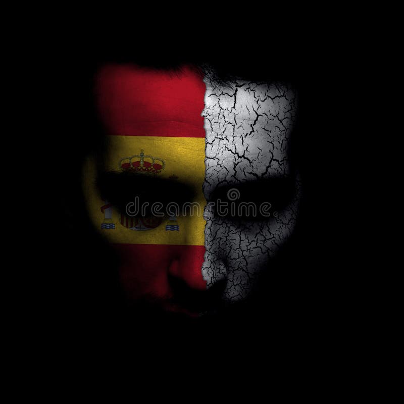 Flag of the Spain on Shatter Face Man Stock Image - Image of black ...