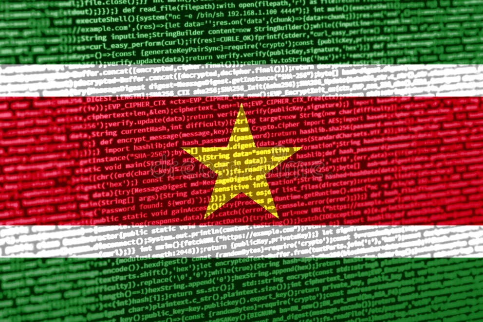 Flag of Suriname Over Digital Code. Concept of Cybersecurity ...
