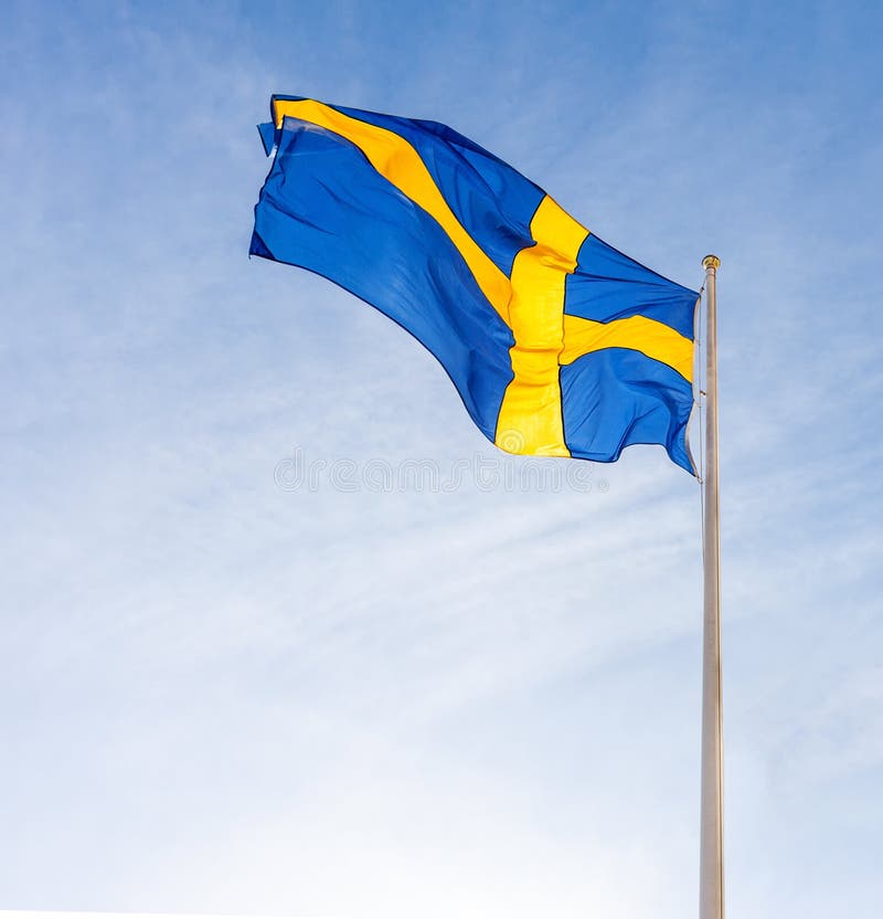 Flag of Sweden Against Blue Sky Stock Photo - Image of patriot, pride ...