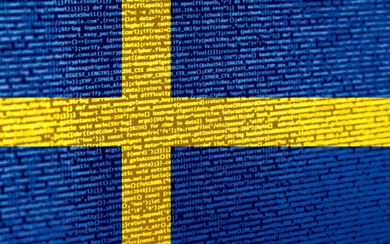 Flag of Sweden Over Digital Code. Concept of Cybersecurity, Innovation ...