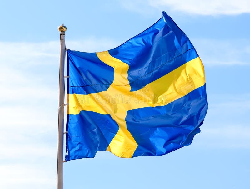Flag of Sweden Waving Against Sky Stock Photo - Image of country, white ...