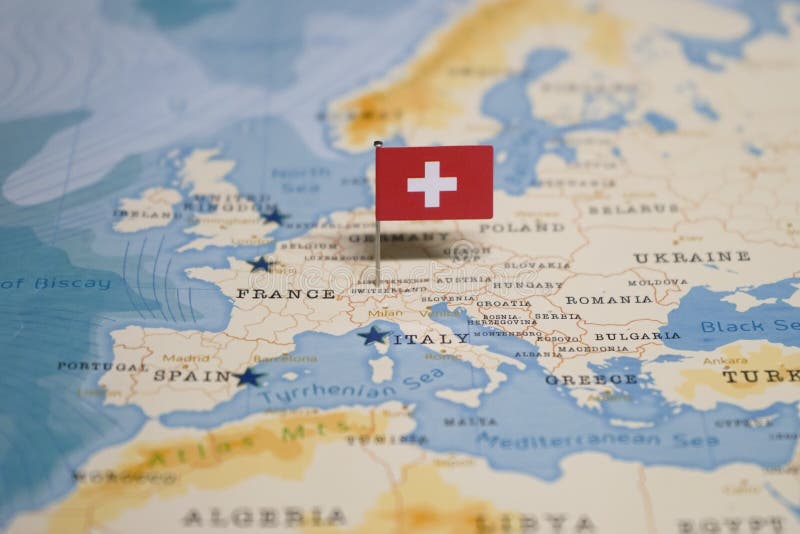 The Flag of Swiss in the World Map Stock Image - Image of graphic ...