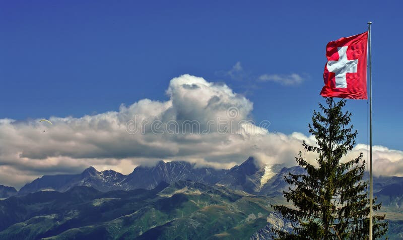 Flag of Switzerland and the Alps Mountains Stock Image - Image of ...