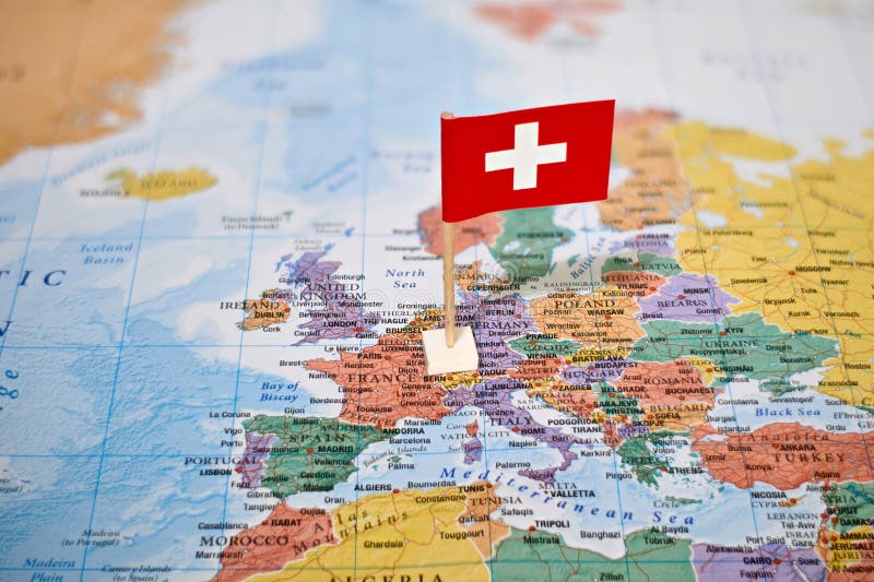 Switzerland on World Map with Flag Stock Photo - Image of travel, city ...