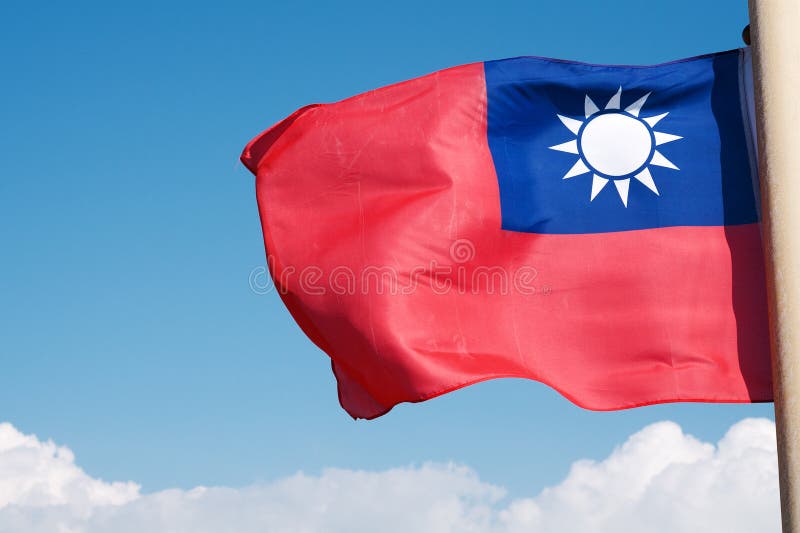 Flag of Taiwan, Blue Sky, Wind, Waving Stock Photo - Image of flag ...