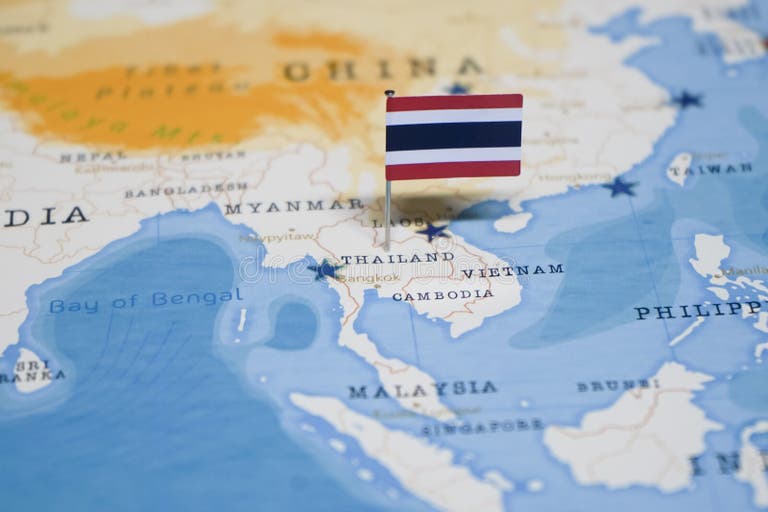 The Flag of Thailand in the World Map Stock Image - Image of global ...