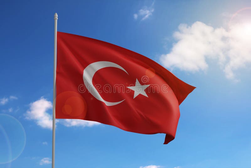 Flag of Turkey on Blue Sky. 3d Illustration Stock Illustration ...