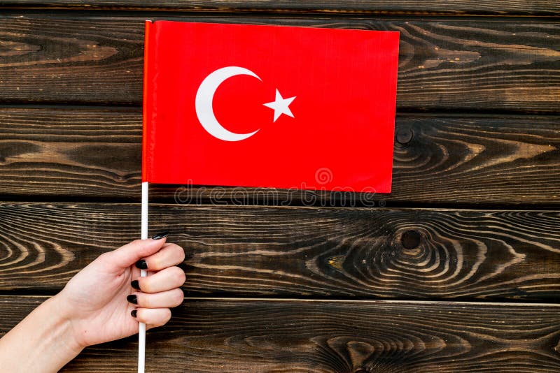 Flag of Turkey in Hand on White Background Top View Stock Image - Image ...