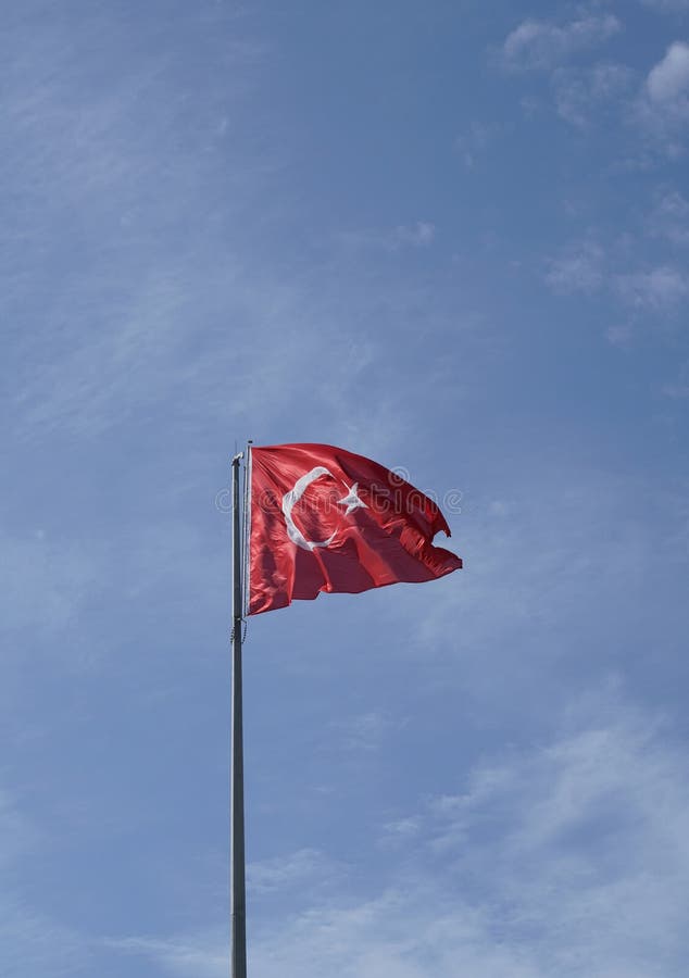 Flag of Turkey in the sky stock image. Image of flagpole - 83173897