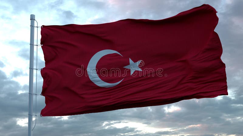Flag of Turkey Waving in the Wind Against Deep Beautiful Clouds Sky ...