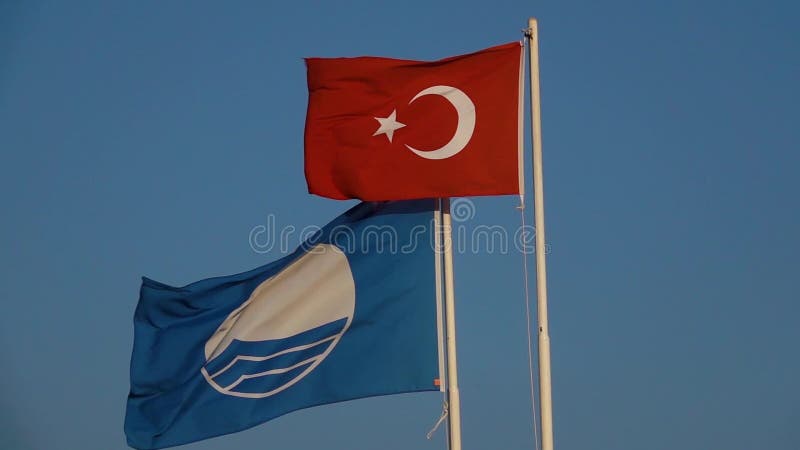 Flag of Turkey Waving in the Wind Blue Sky on Background. Slow Motion ...