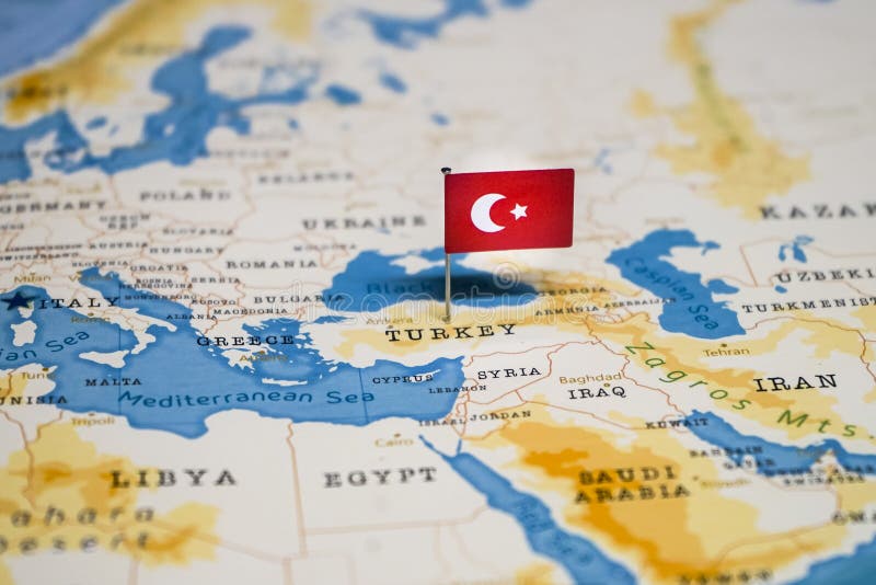 The Flag of Turkey in the World Map Stock Photo - Image of city ...