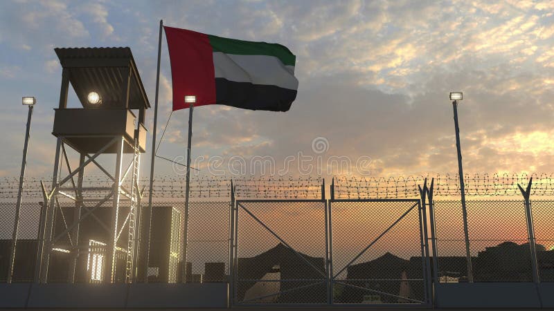 Flag of Uae at Military Base 3d Stock Illustration - Illustration of ...