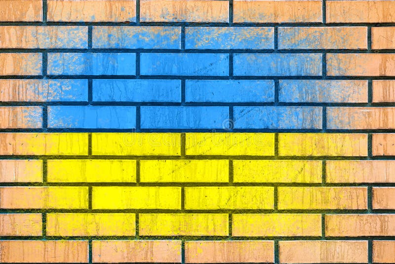 Flag of Ukraine. Flag Painted on a Brick Wall. Brick Background. Copy ...