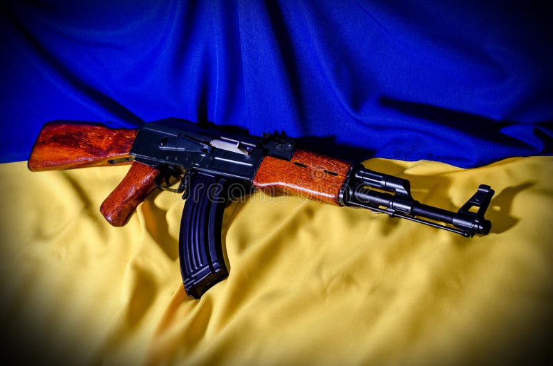 Flag of Ukraine with rifle stock image. Image of icon - 140910219