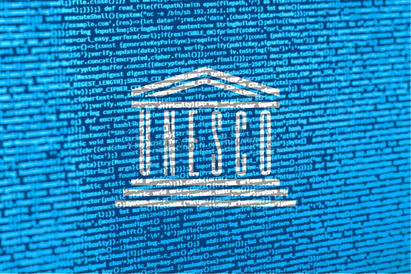Flag of UNESCO Over Digital Code. Concept of Cybersecurity, Innovation ...