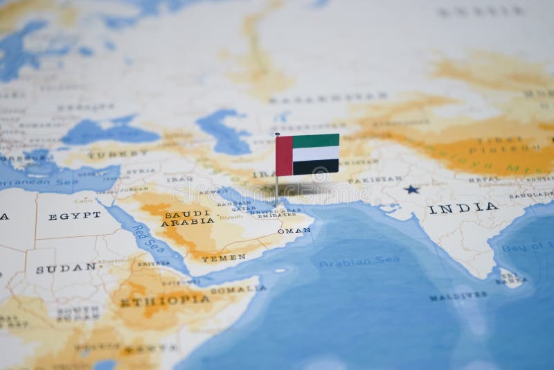 The Flag of United Arab Emirates in the World Map Stock Image - Image ...