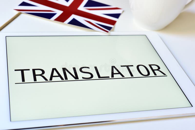 Flag of the United Kingdom and the Word Translator in a Tablet Stock ...