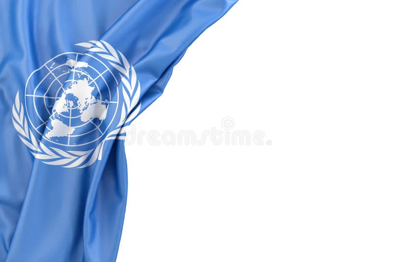 Flag of the United Nations in the Corner on White Background. 3D ...