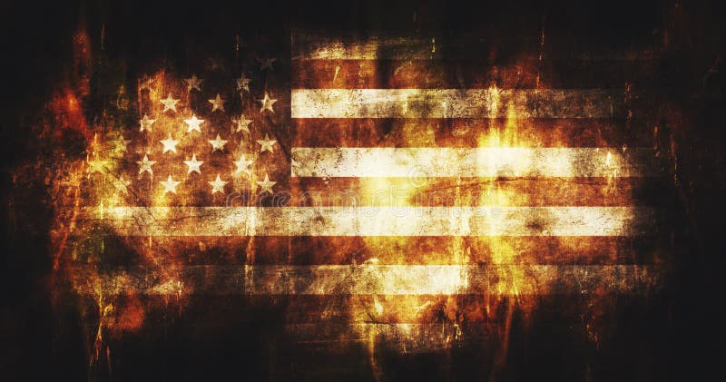 Flag of America Burning in Flames 3D Rendering Stock Illustration ...