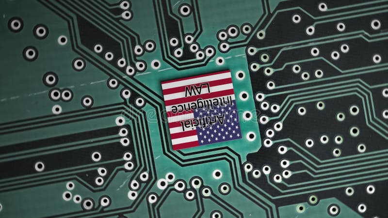 Flag of USA on a Microprocessor, CPU or GPU Microchip on a Motherboard ...