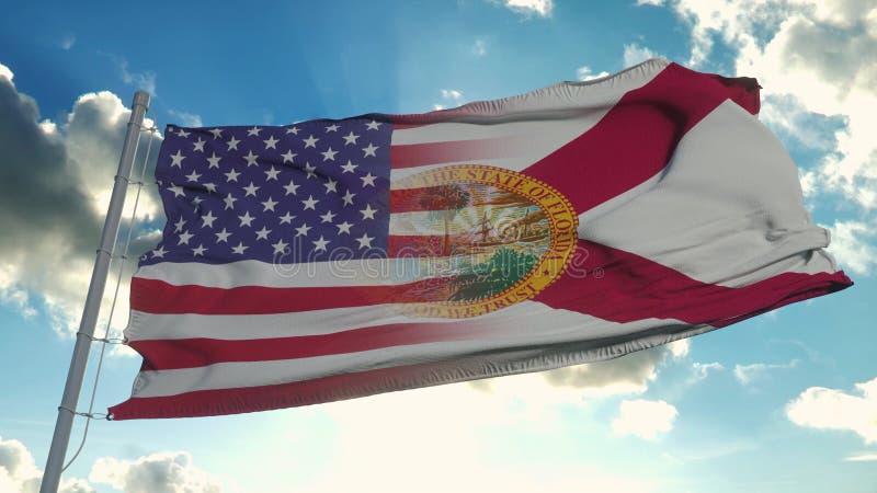 Flag of USA and Florida State. USA and Florida Mixed Flag Waving in ...