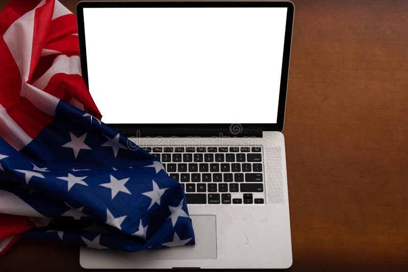 Flag of USA. Laptop with Blank Screen Editorial Image - Image of ...