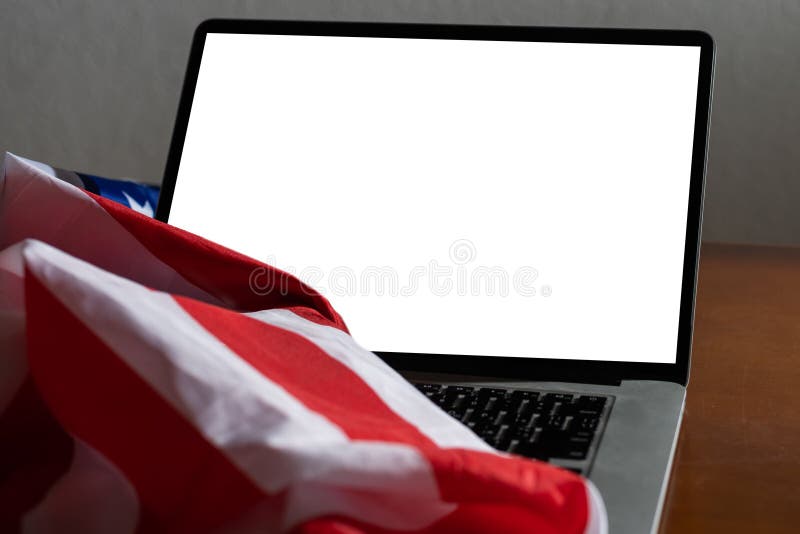 Flag of USA. Laptop with Blank Screen Stock Image - Image of deadline ...