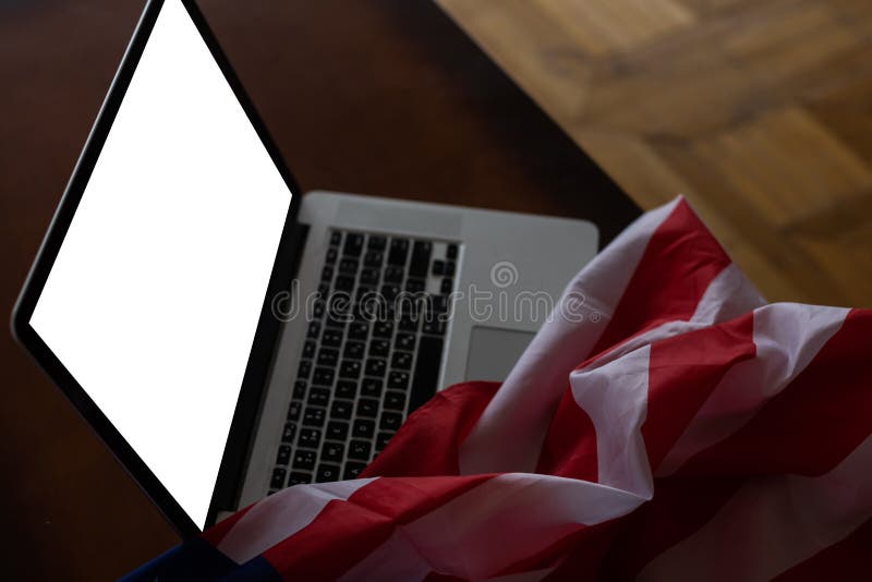 Flag of USA. Laptop with Blank Screen Stock Photo - Image of freedom ...