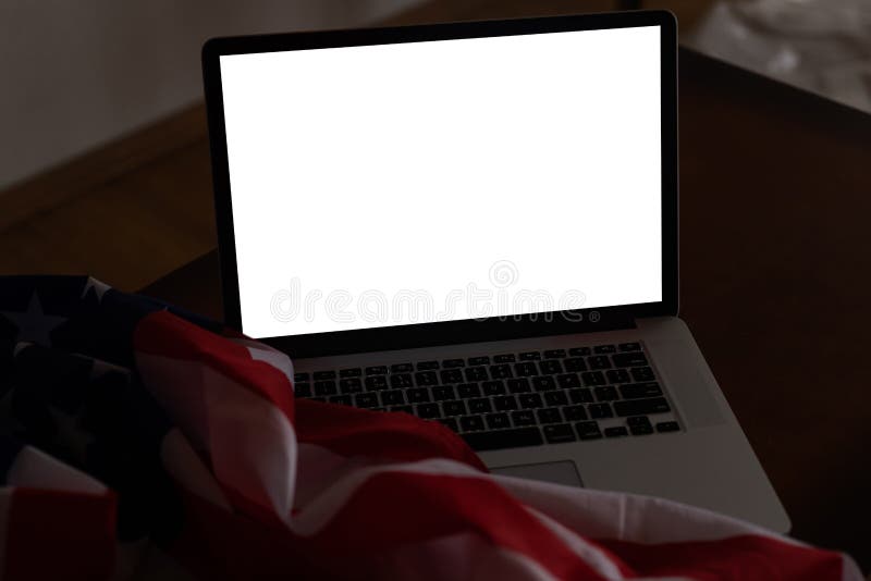 Flag of USA. Laptop with Blank Screen Stock Photo - Image of american ...