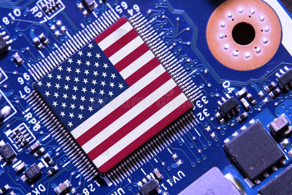 Flag of USA on a Processor, CPU Central Processing Unit or GPU ...